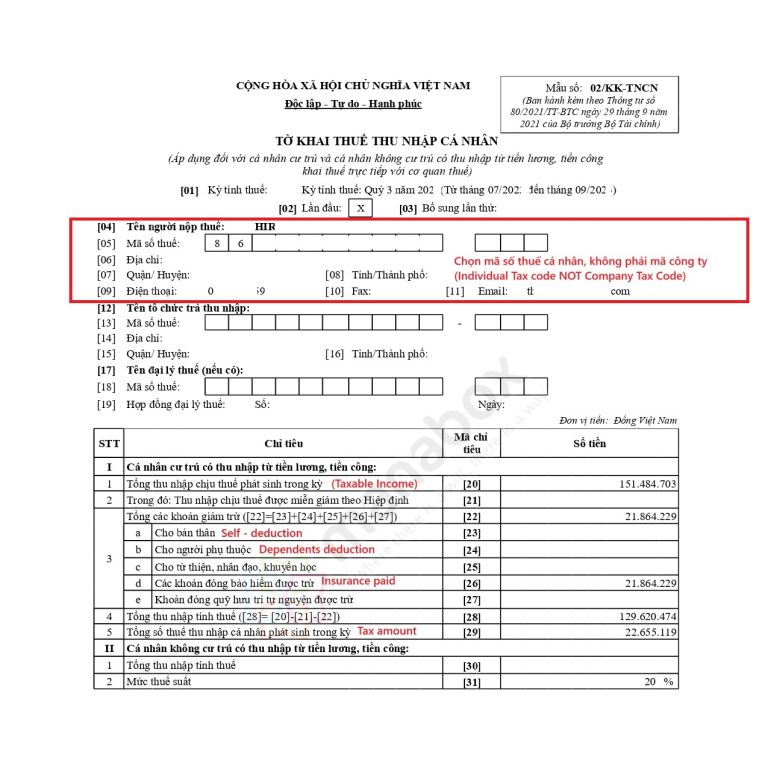 Khai thuế TNCN cho người nước ngoài (Có ví dụ minh họa) - Công ty TNHH Manabox Việt Nam